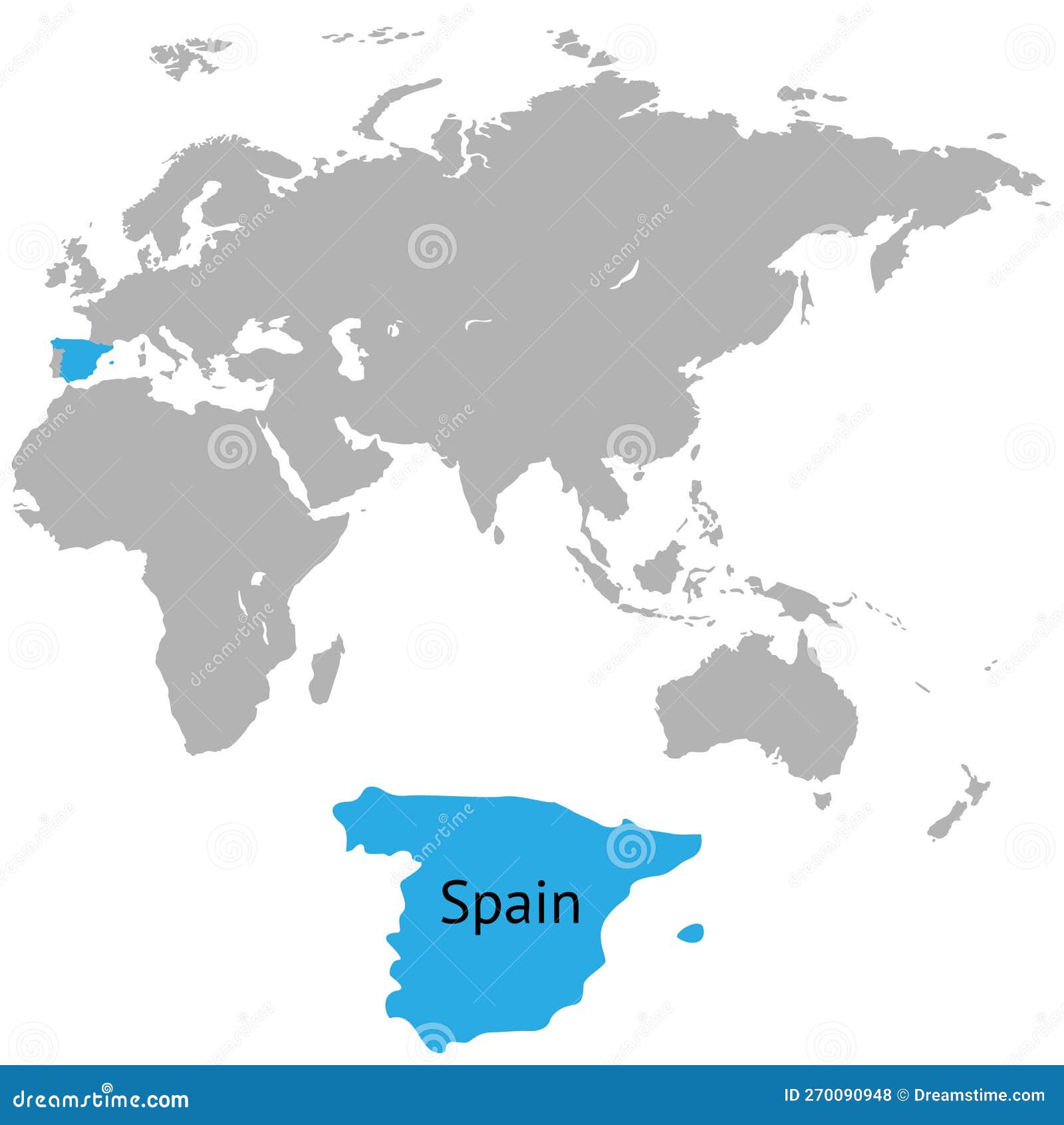 Spain Marked by Blue in Grey World Political Map. Stock Vector ...