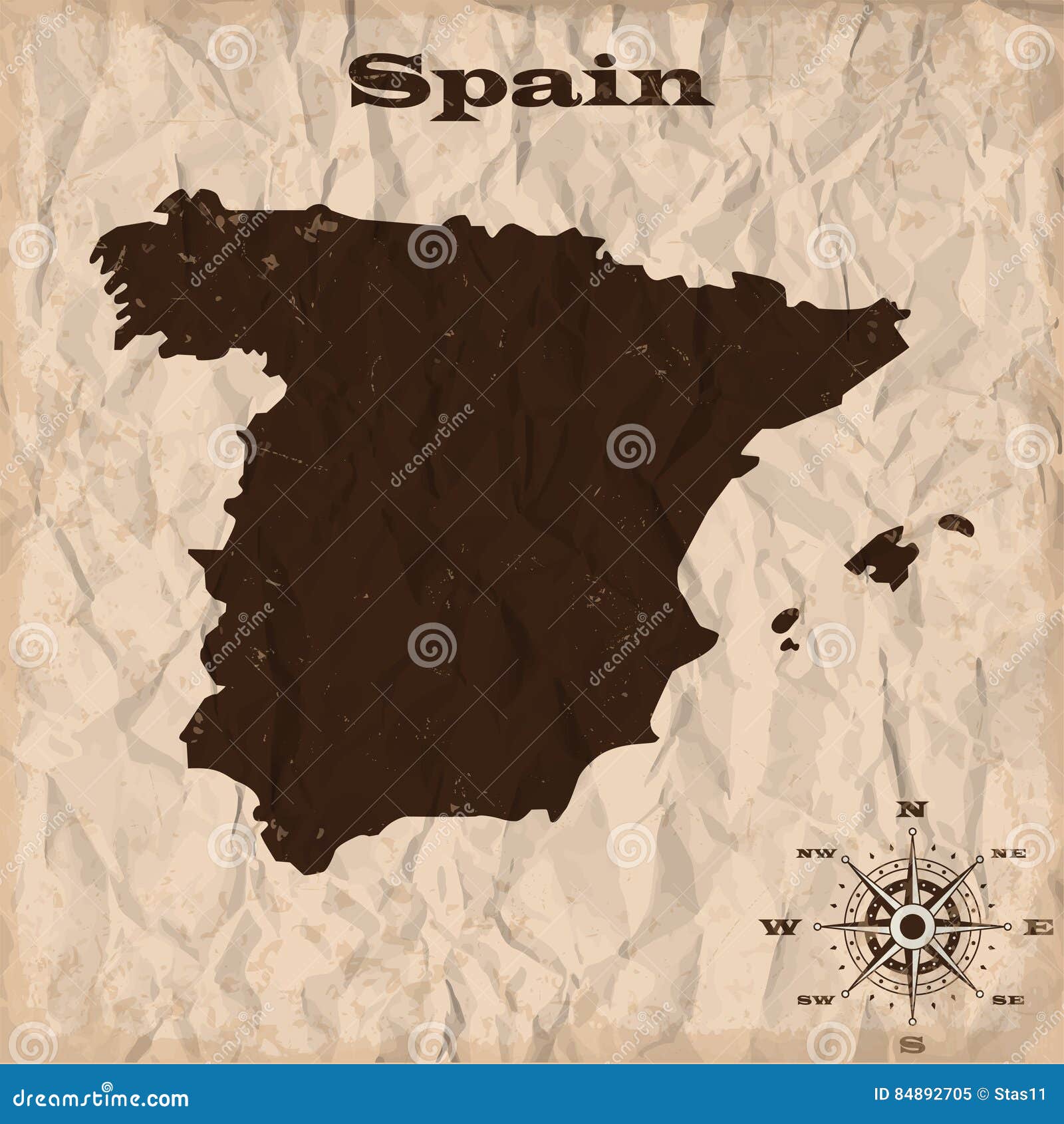 Spain Old Map with Grunge and Crumpled Paper. Vector Illustration Stock ...