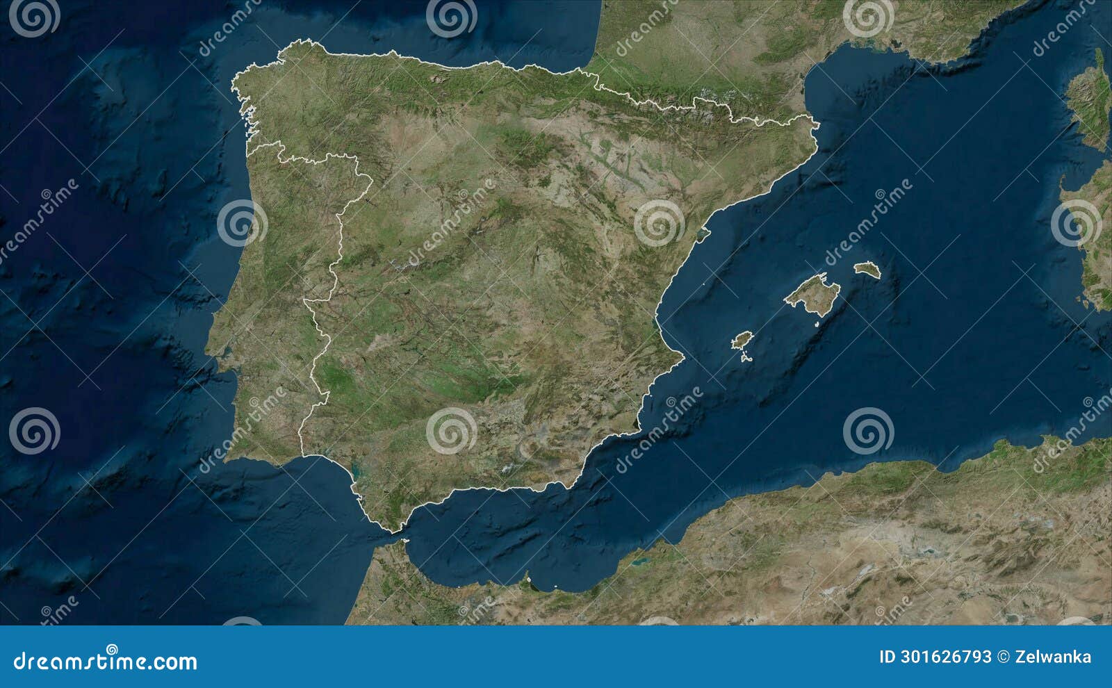 Spain Outlined. High-res Satellite Stock Illustration - Illustration of ...