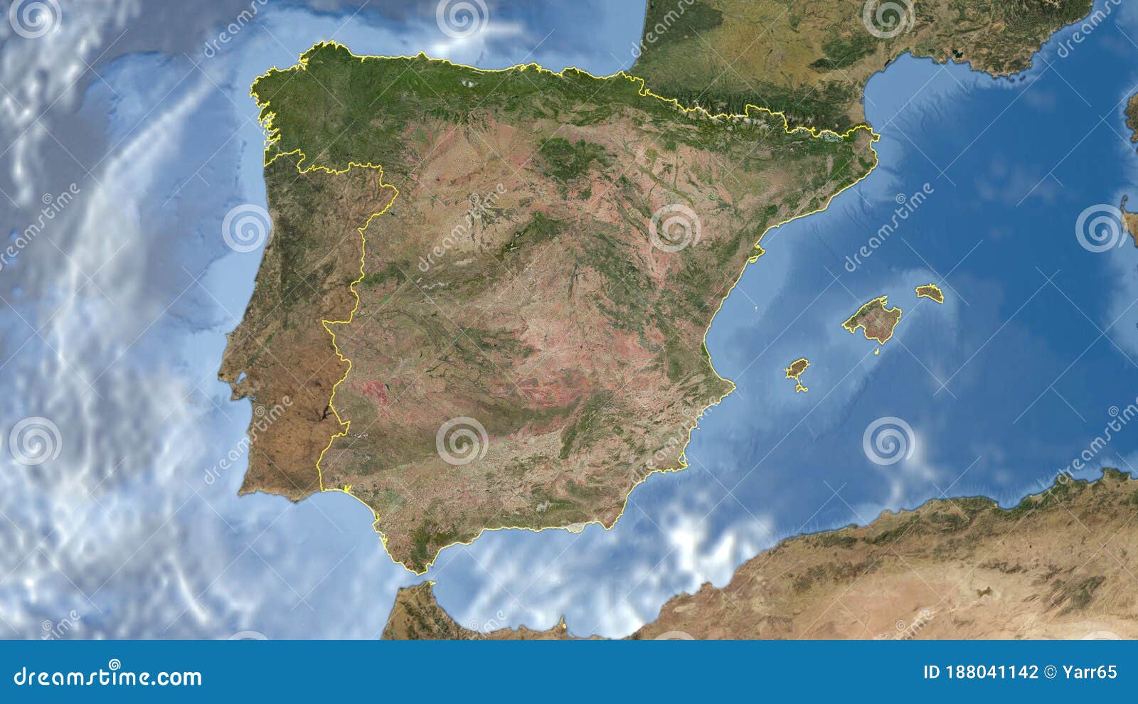 Spain outlined - satellite stock illustration. Illustration of science ...