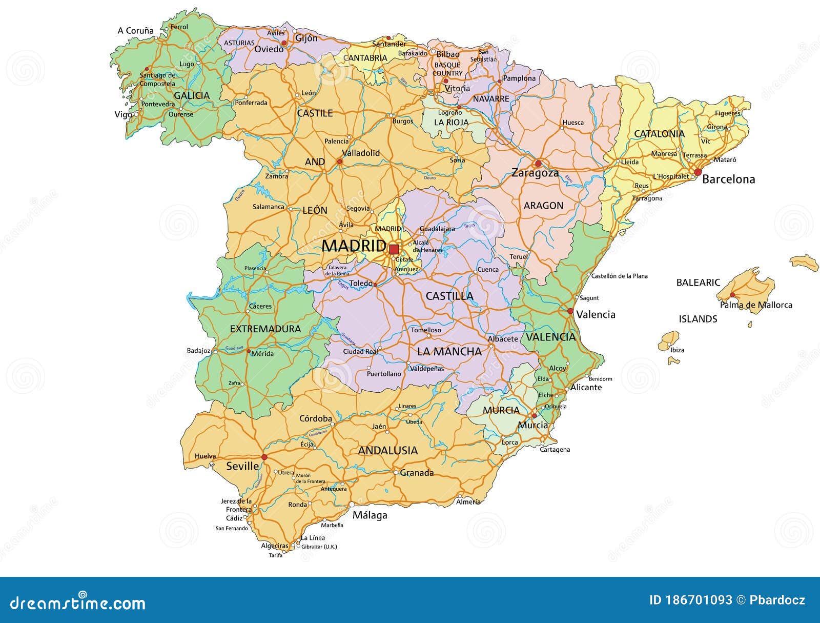 Spain - Highly Detailed Editable Political Map with Labeling. Stock ...