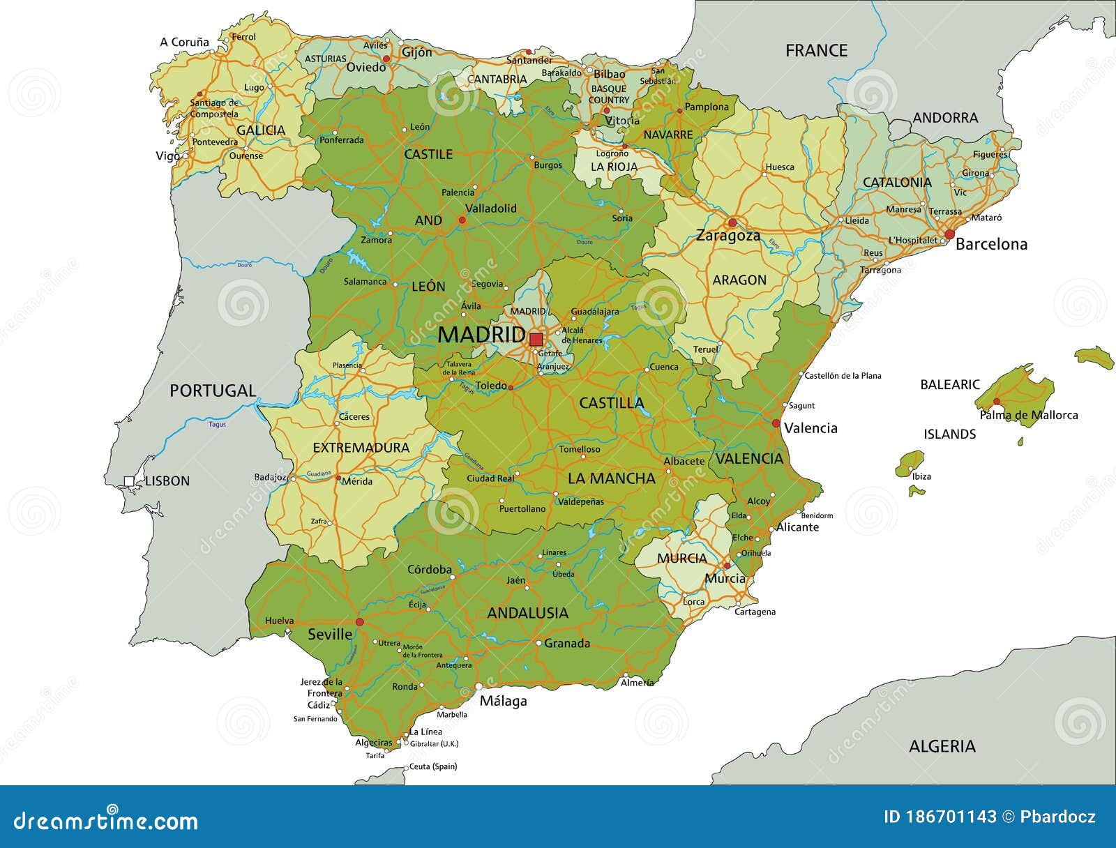 Spain - Highly Detailed Editable Political Map with Separated Layers ...