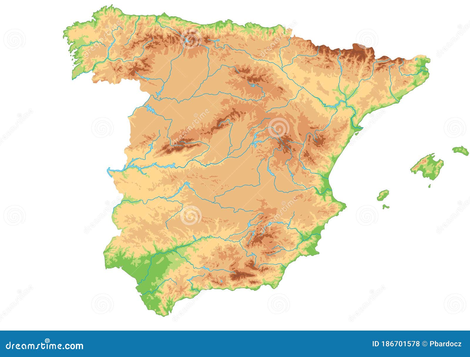 High Detailed Spain Physical Map. Stock Vector - Illustration of ...