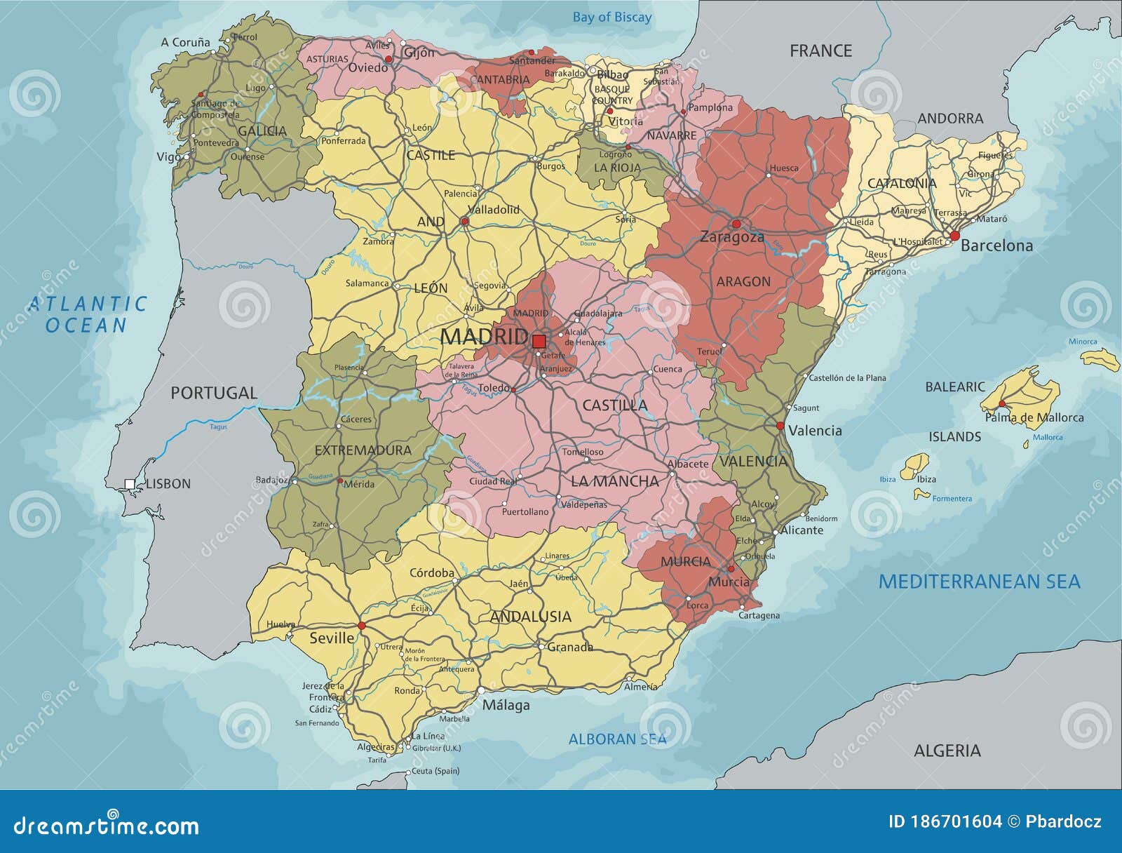 Spain - Highly Detailed Editable Political Map with Labeling. Stock ...