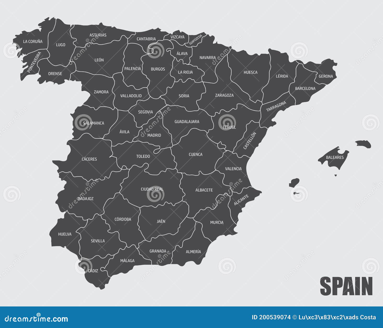 Spain provinces map stock illustration. Illustration of country - 200539074