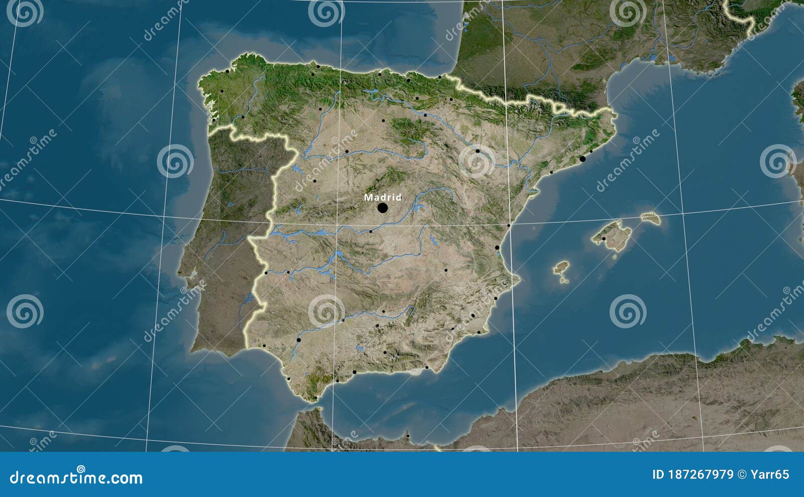 Spain - Satellite. Composition, Borders Stock Illustration - Illustration of europe, continent ...