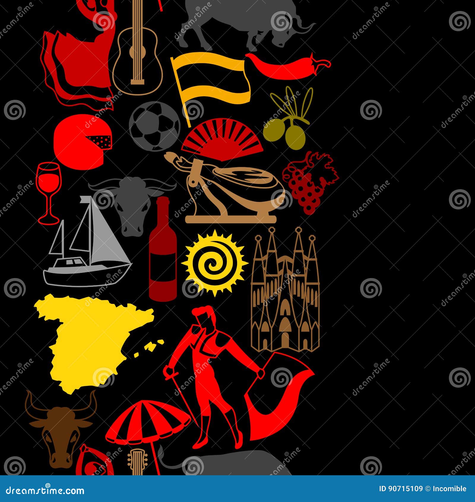 Spain Seamless Pattern. Spanish Traditional Symbols and Objects Stock ...