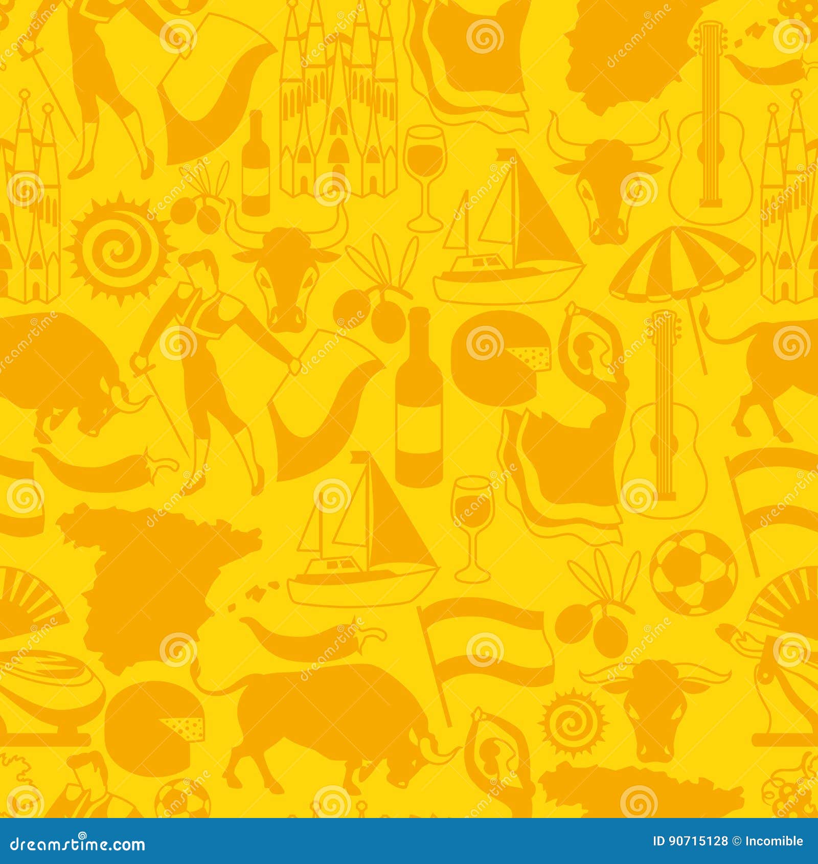 Spain Seamless Pattern. Spanish Traditional Symbols and Objects Stock ...