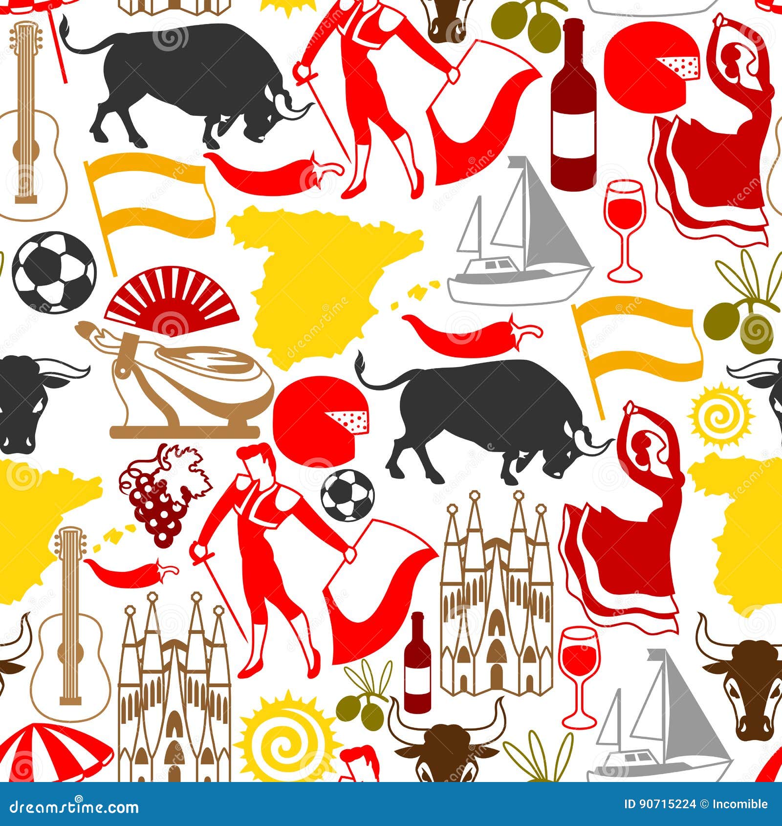 Spain Seamless Pattern. Spanish Traditional Symbols and Objects Stock ...
