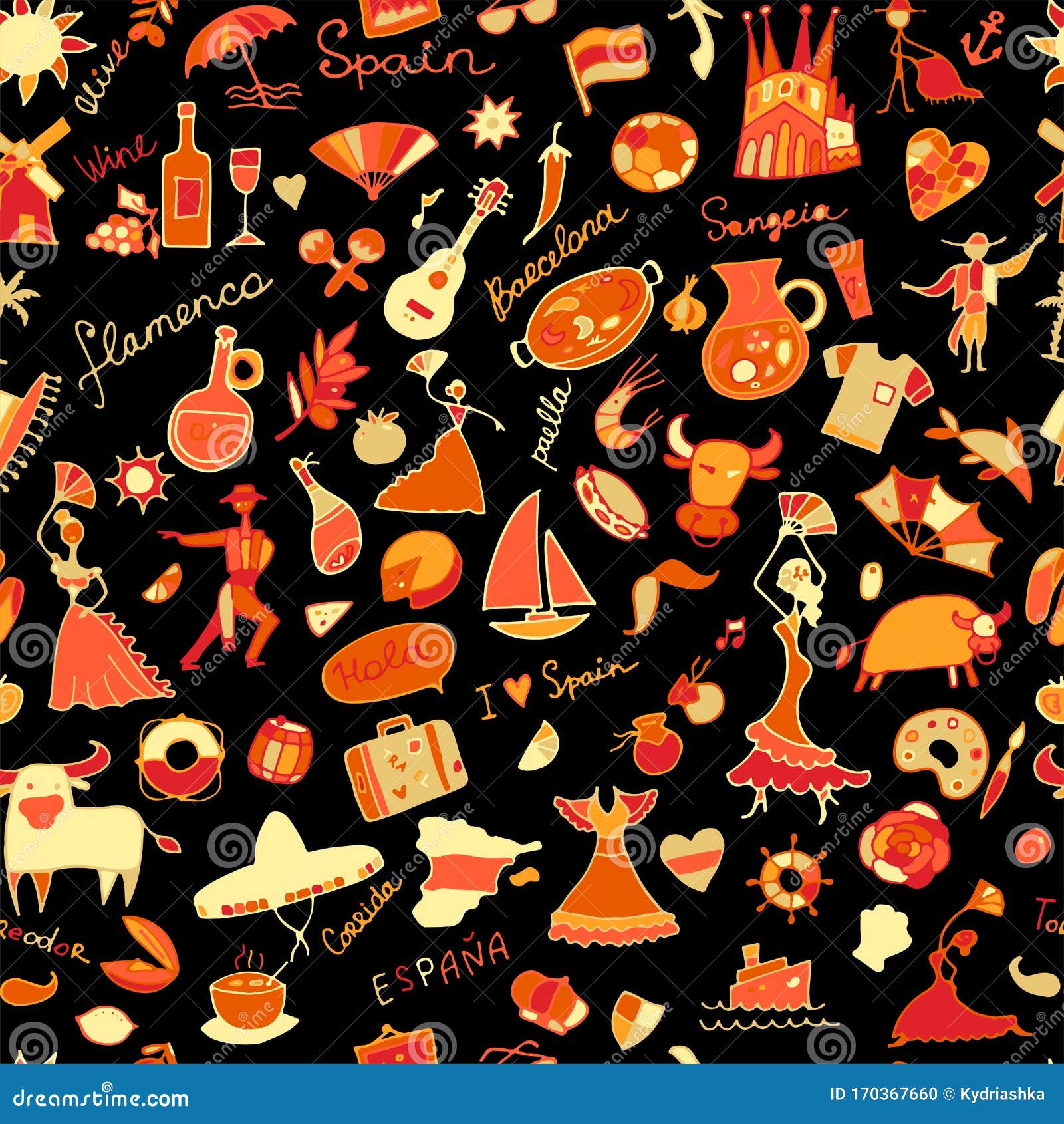 Spain, Seamless Pattern for Your Design Stock Vector - Illustration of cartoon, paella: 170367660