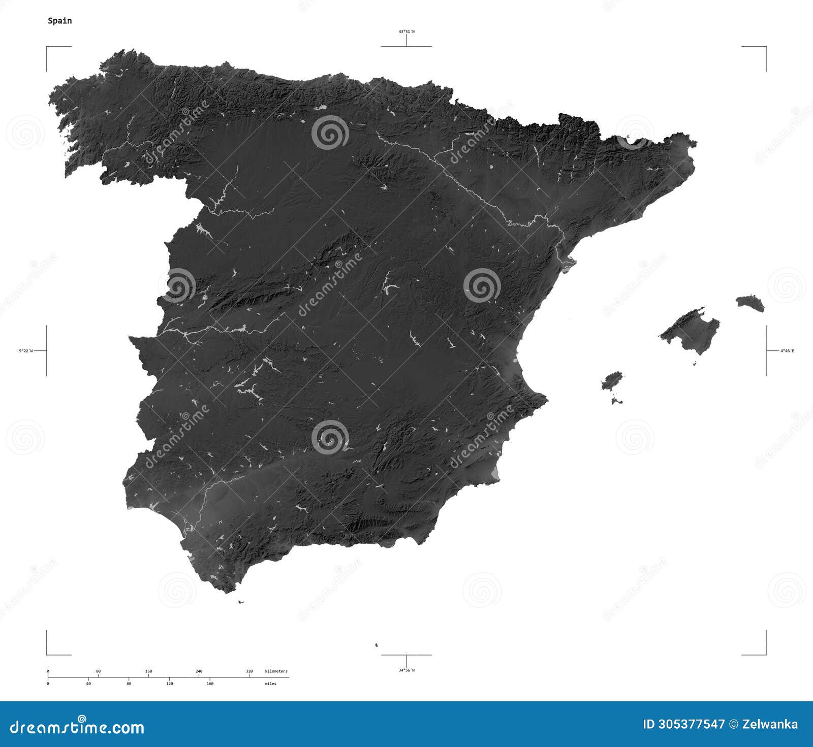 Spain Shape on White. Grayscale Stock Illustration - Illustration of ...