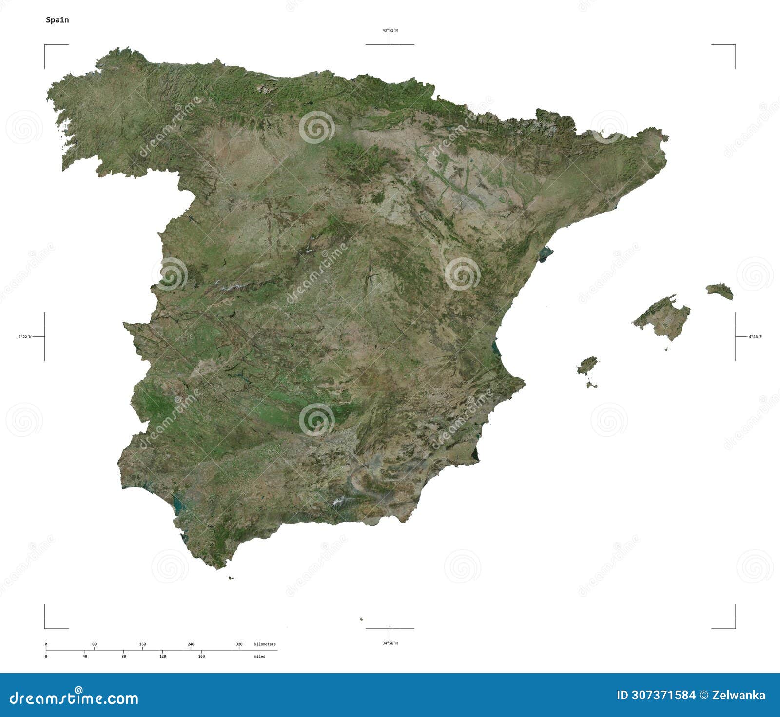 Spain Shape on White. High-res Satellite Stock Illustration ...