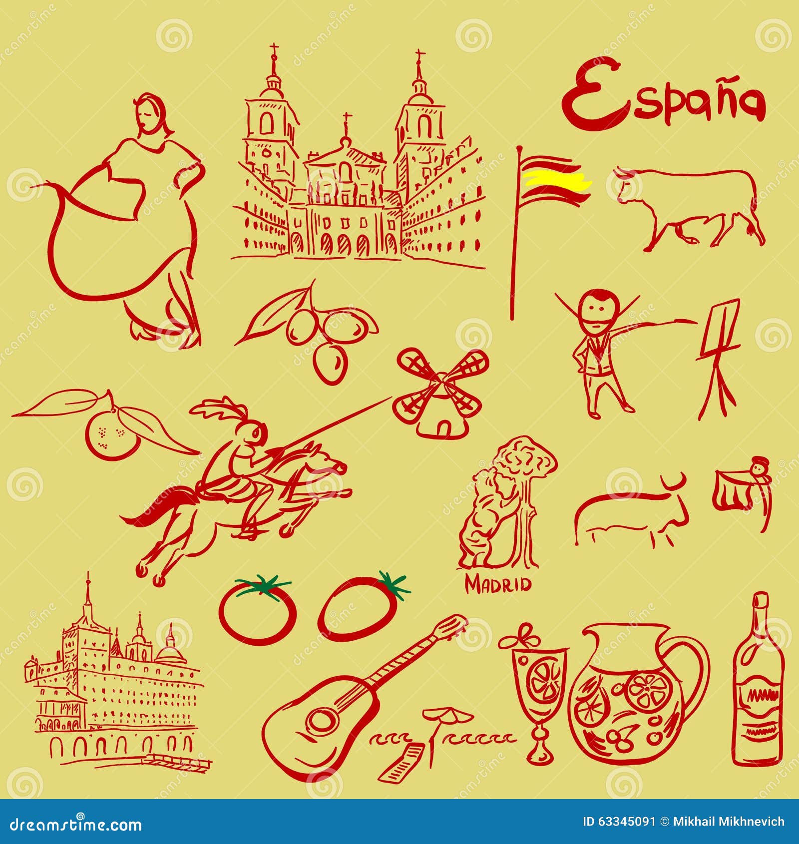Spain symbols set stock vector. Illustration of knight - 63345091