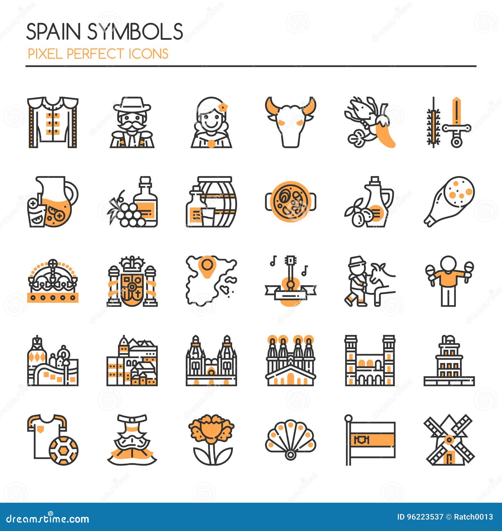 Spain Symbols stock vector. Illustration of bull, journey - 96223537