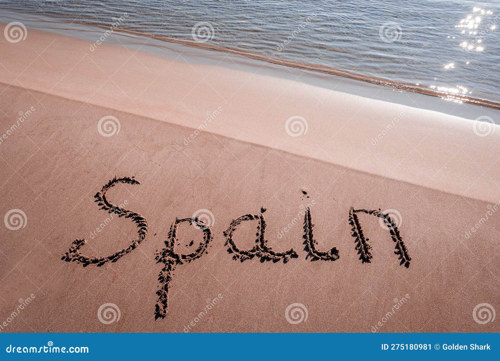 Spain Title on the Sand Beach Near the Ocean Stock Image - Image of ...