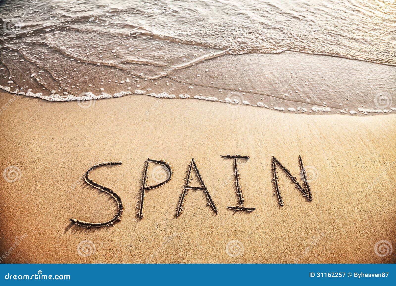 Spain title on the sand stock image. Image of foam, coastline - 31162257