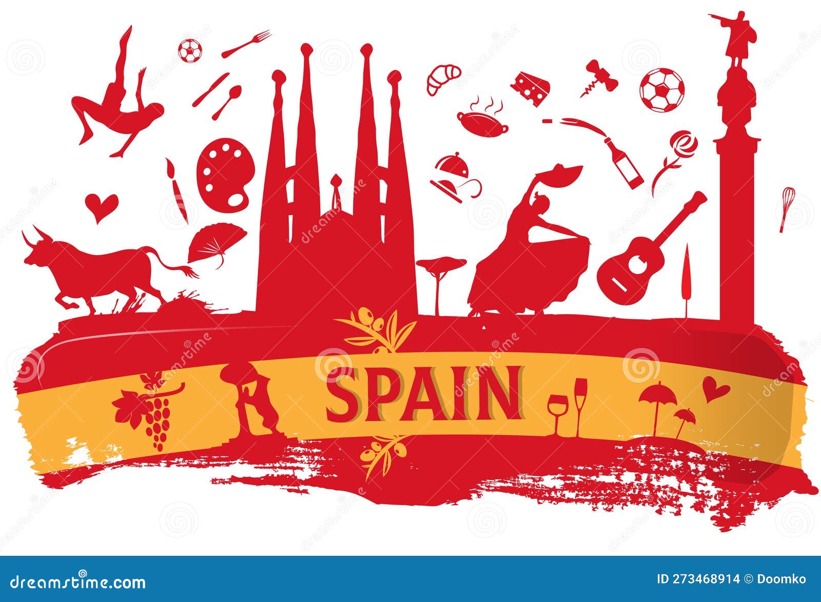 Spain Travel Banner with Icon and Monuments Stock Vector - Illustration ...