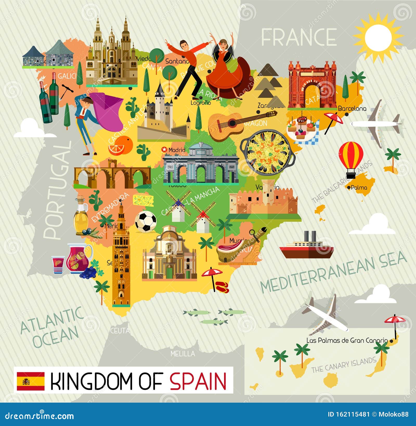 Spain Travel Icons. Spain Travel Map. Vector. Stock Vector ...