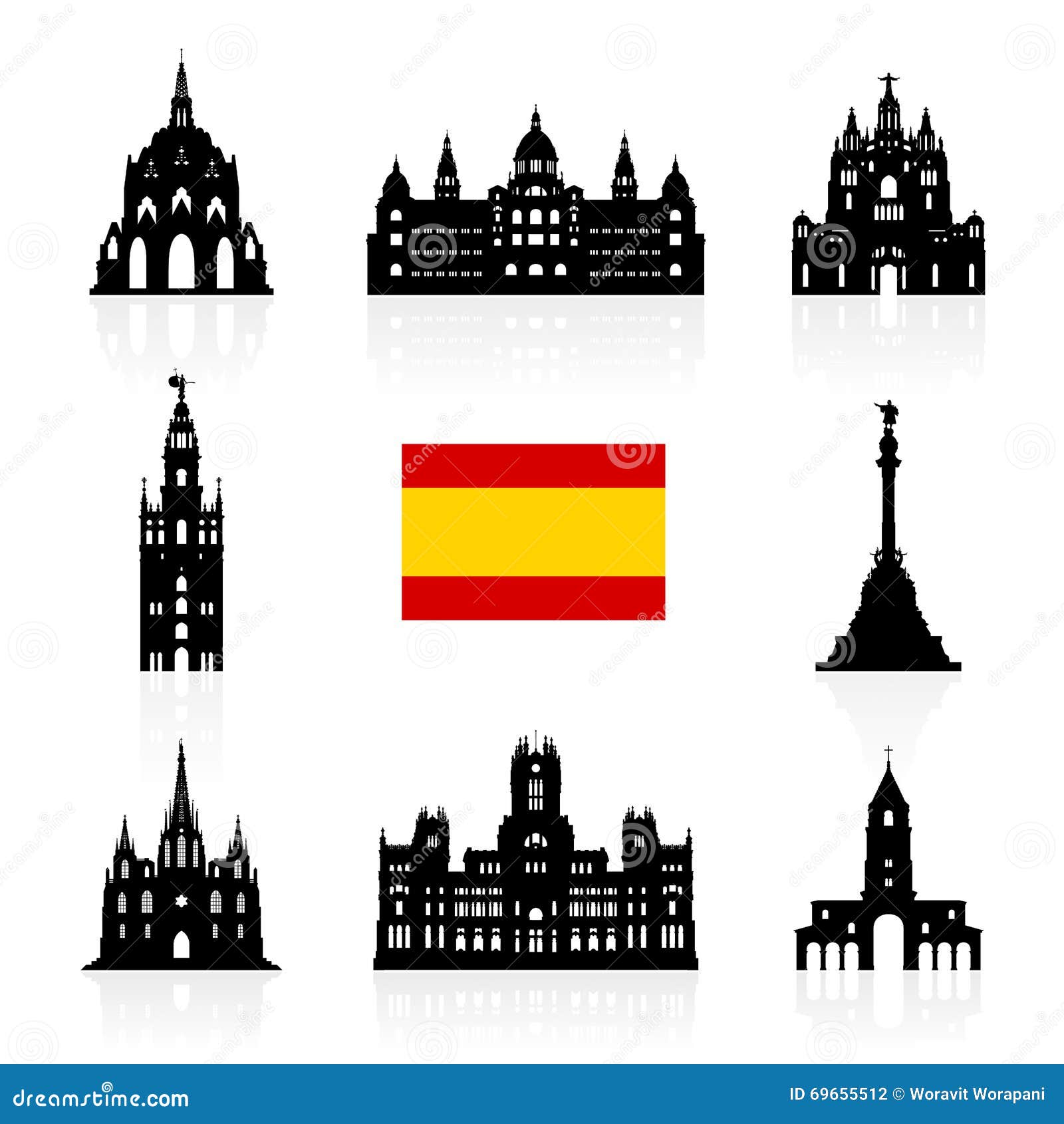 Spain Travel Landmarks Symbol. Stock Vector - Illustration of cityscape ...