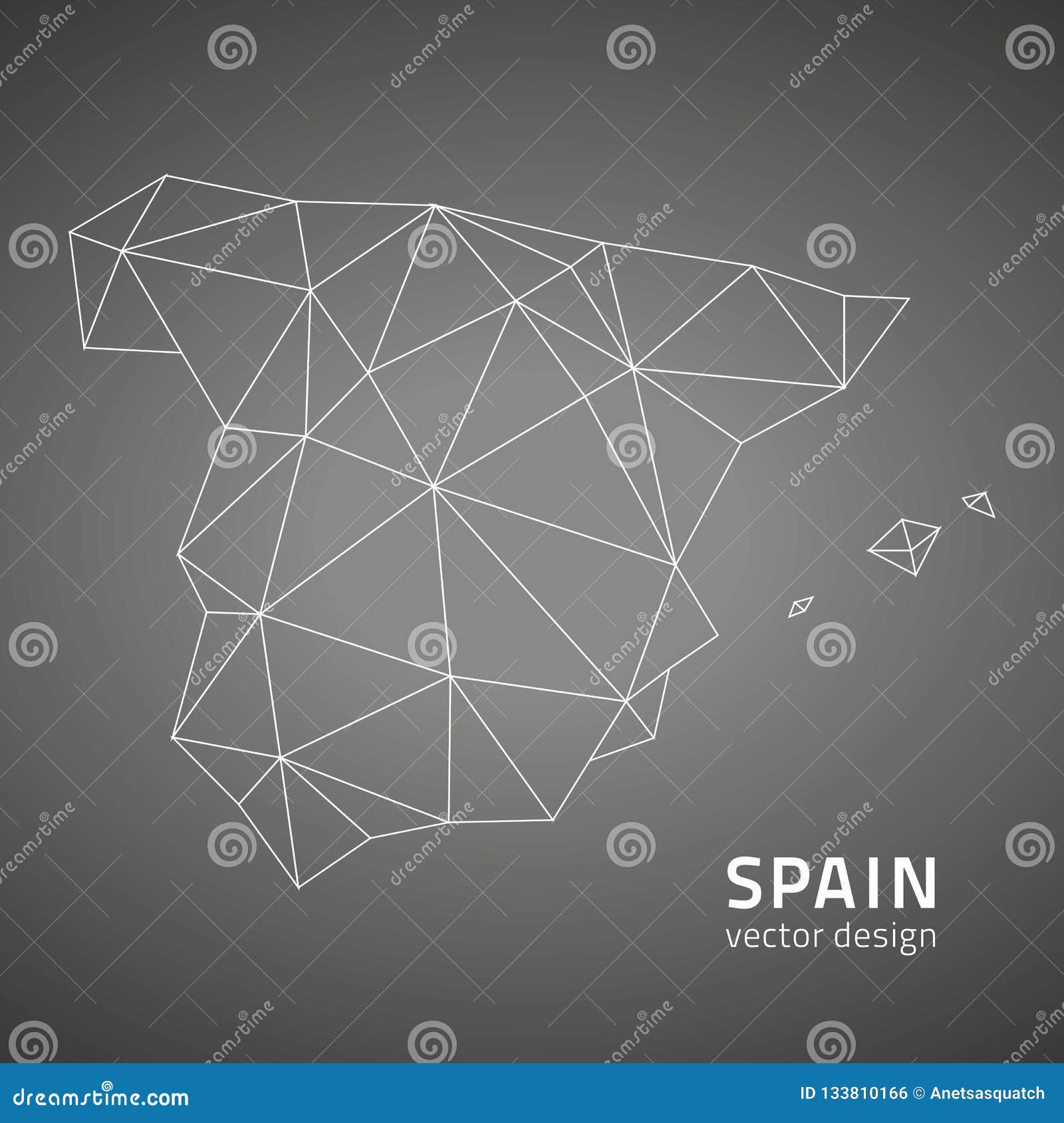 Spain Vector Black Triangle Perspective Outline Map Stock Vector ...