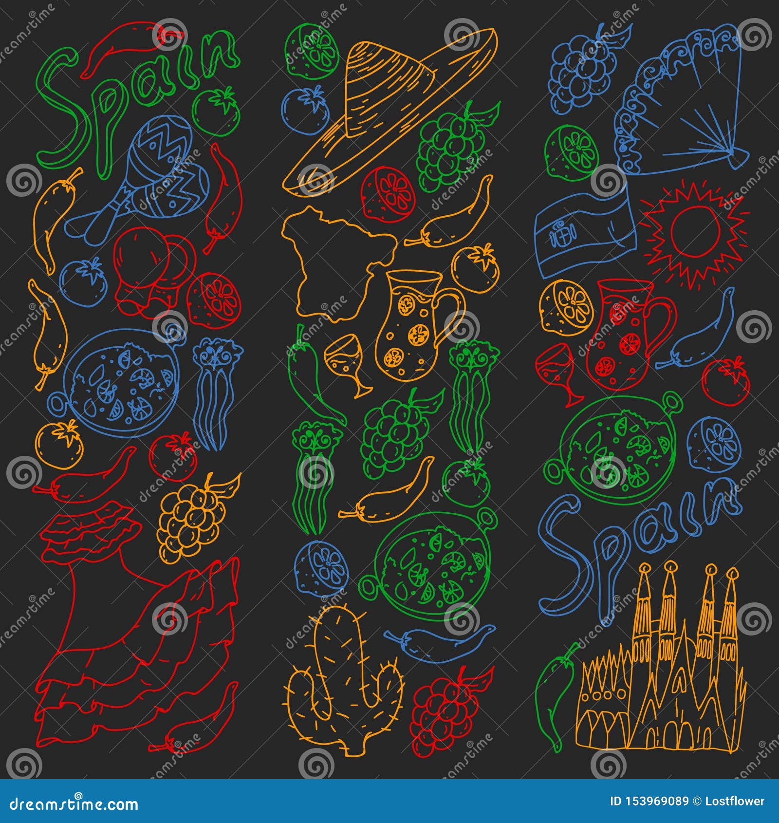 Spain Vector Pattern. Spanish Traditional Symbols and Objects. Stock ...