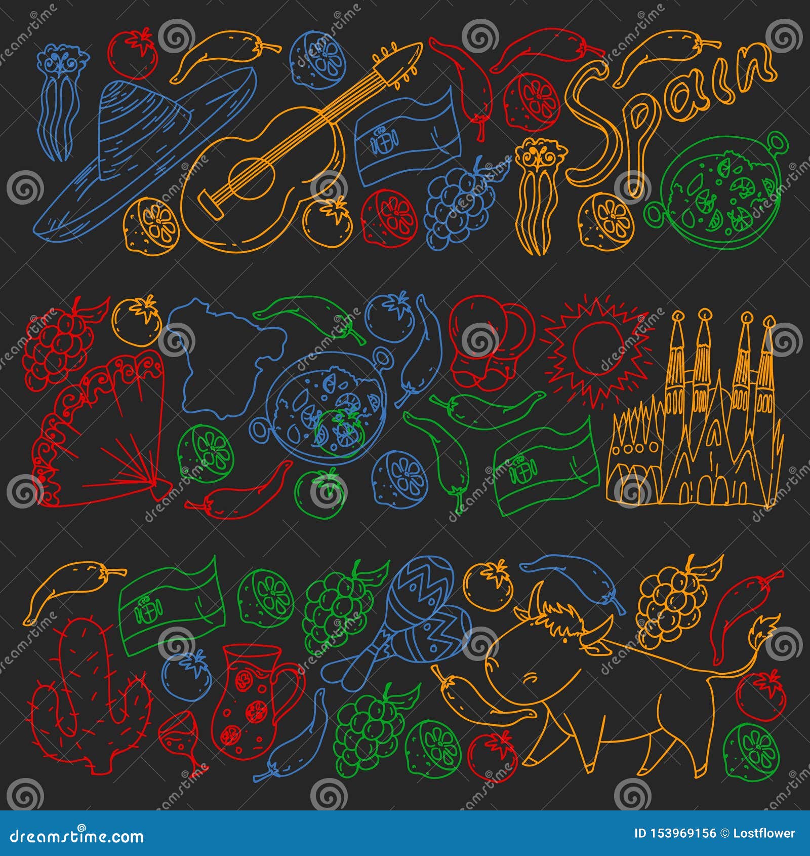 Spain Vector Pattern. Spanish Traditional Symbols and Objects. Stock ...