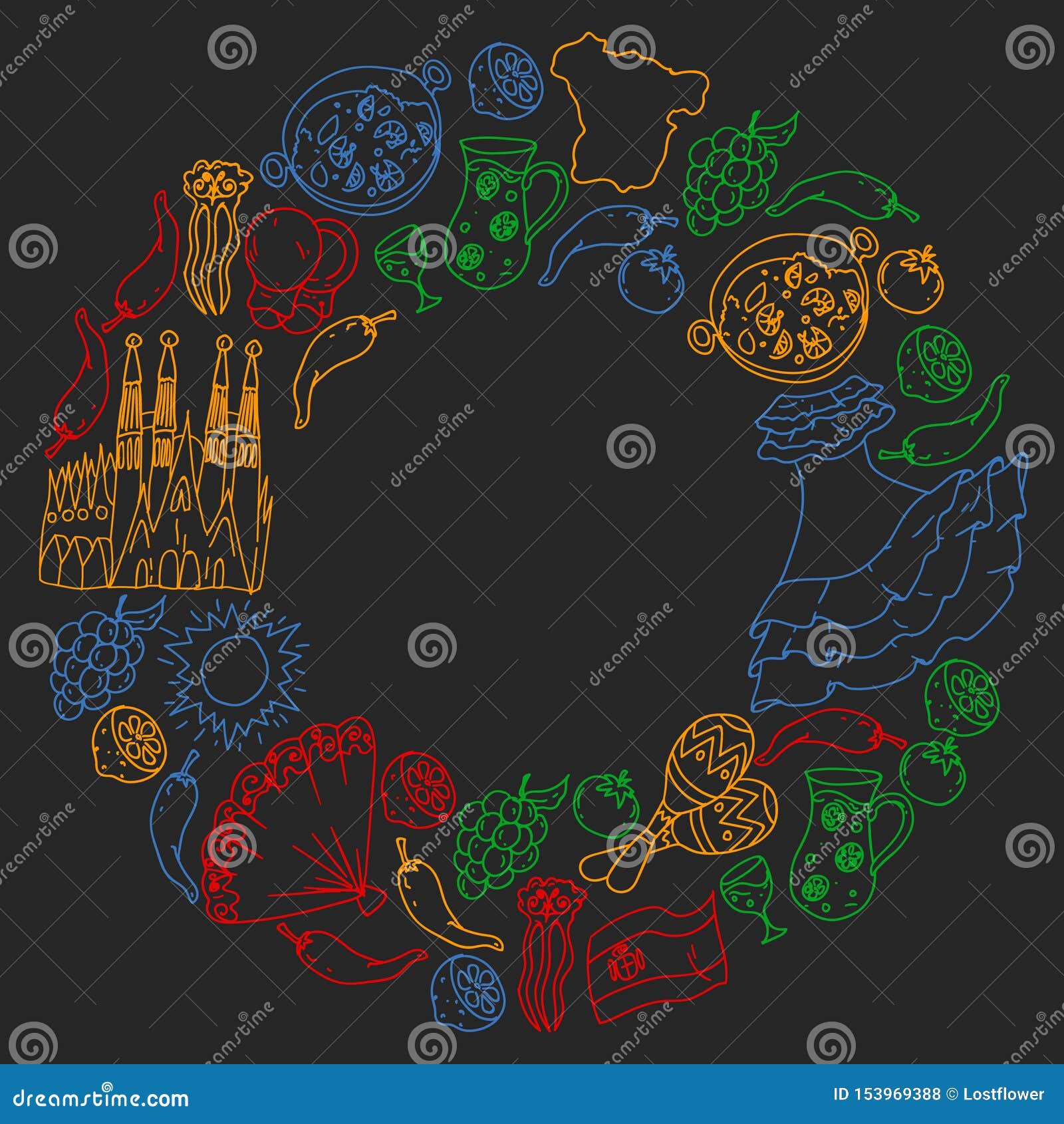 Spain Vector Pattern. Spanish Traditional Symbols and Objects. Stock ...