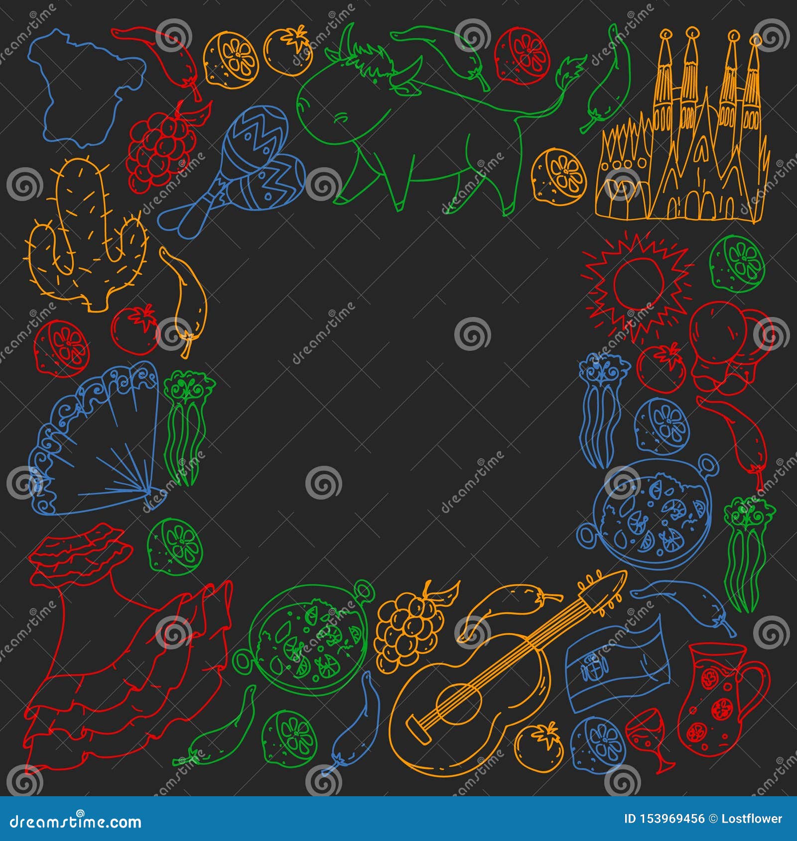 Spain Vector Pattern. Spanish Traditional Symbols and Objects. Stock ...