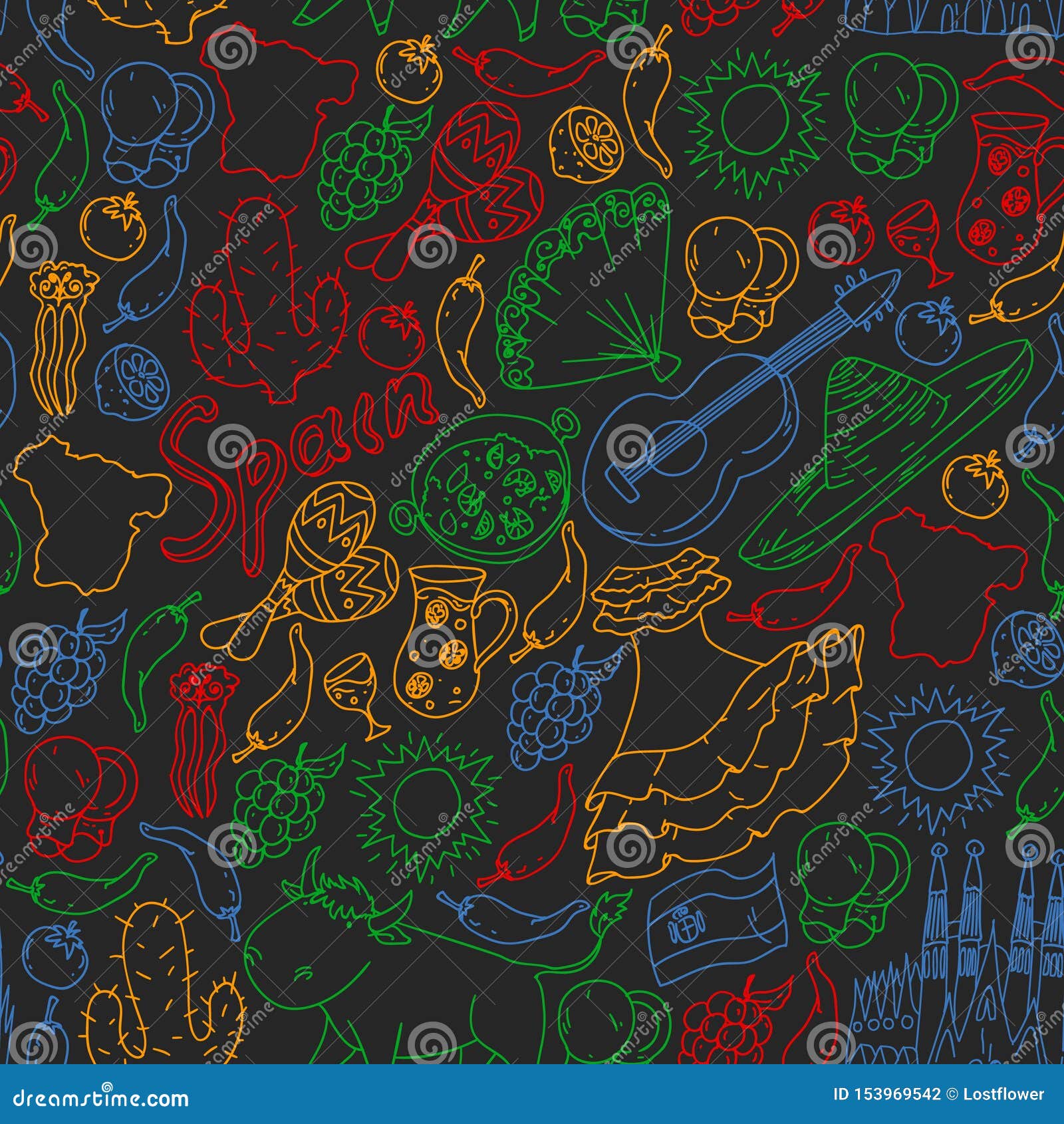 Spain Vector Pattern. Spanish Traditional Symbols and Objects. Stock ...