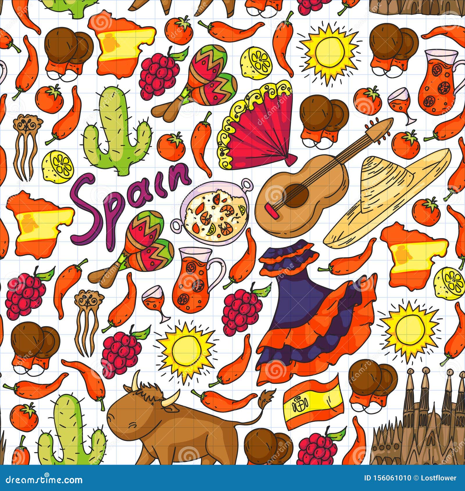 Spain Vector Pattern. Spanish Traditional Symbols and Objects. Stock ...