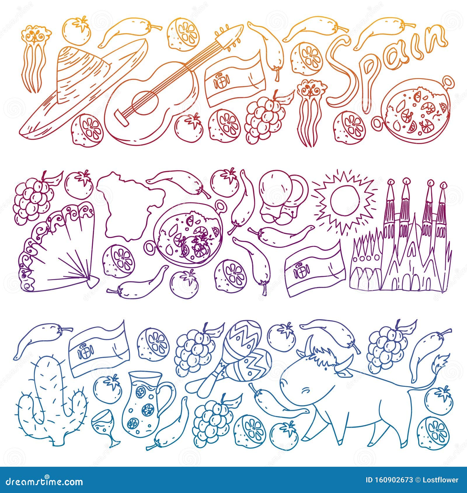 Spain Vector Pattern. Spanish Traditional Symbols and Objects. Stock ...
