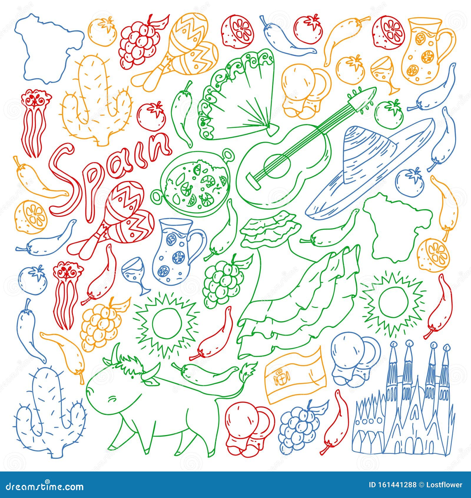 Spain Vector Pattern. Spanish Traditional Symbols and Objects. Stock ...