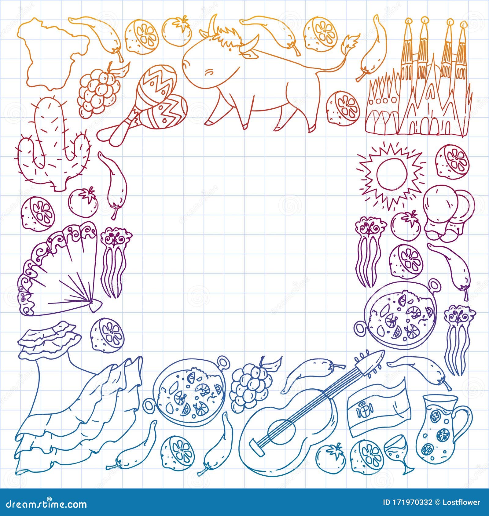 Spain Vector Pattern. Spanish Traditional Symbols and Objects. Stock ...