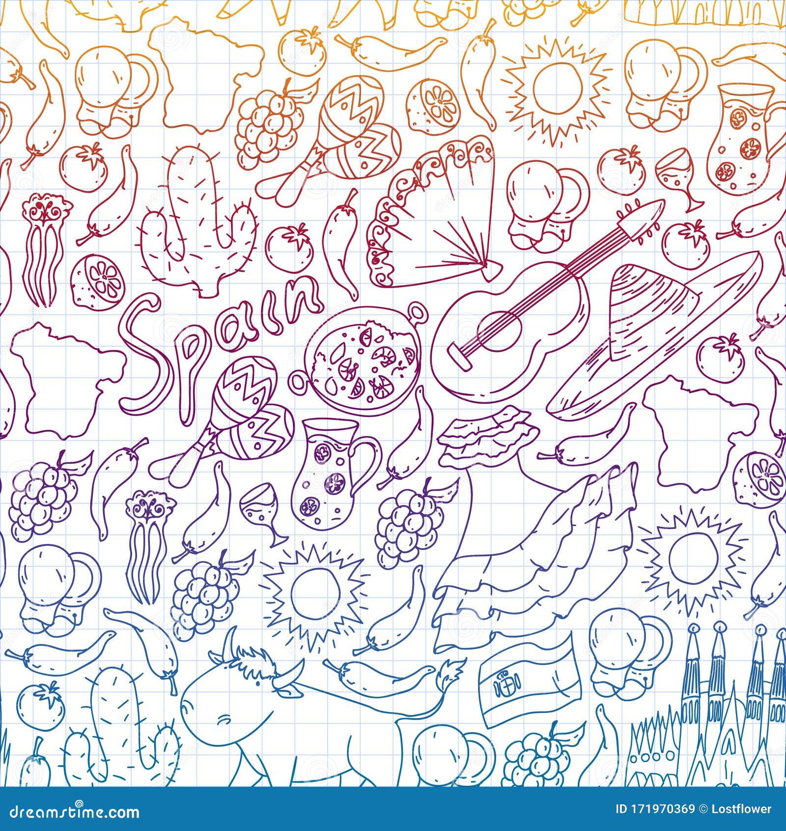 Spain Vector Pattern. Spanish Traditional Symbols and Objects. Stock ...