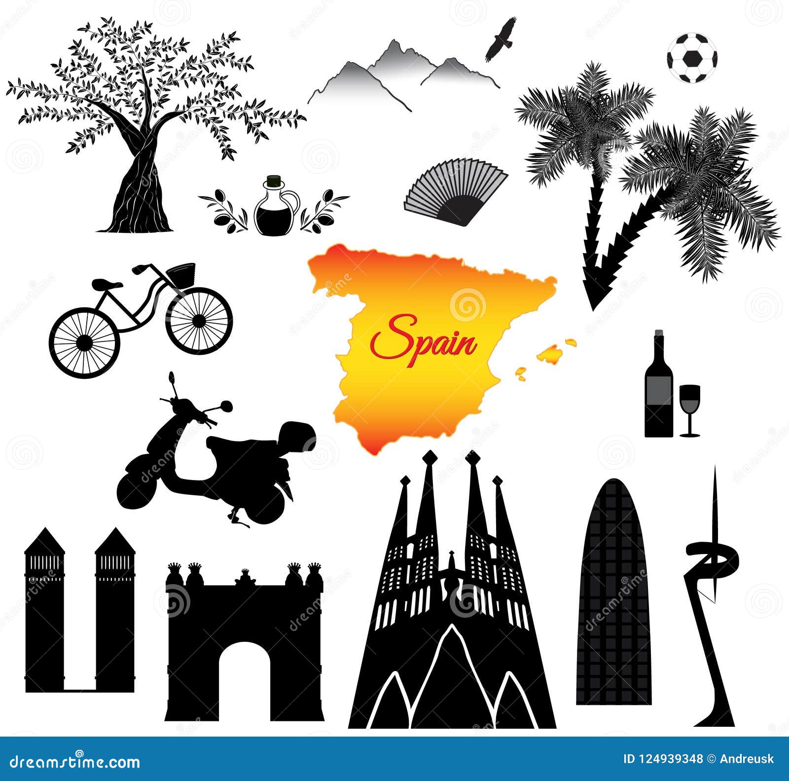 Famous Spain Landmarks Silhouette. Vector Illustration | CartoonDealer ...