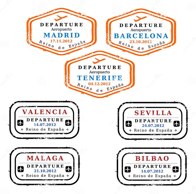 Spain visa stamps stock illustration. Illustration of journey - 27891333