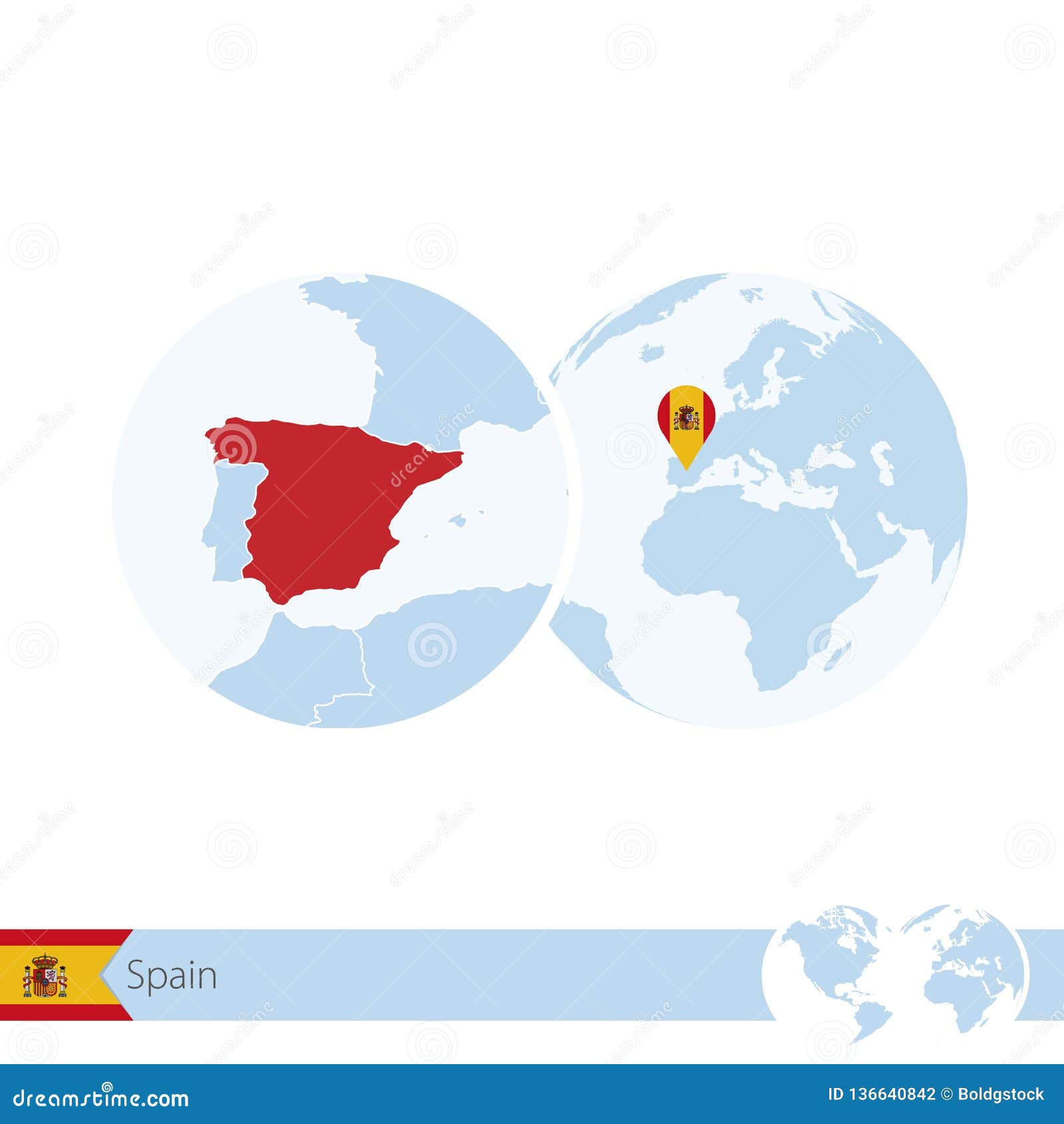 Spain on World Globe with Flag and Regional Map of Spain Stock Vector ...