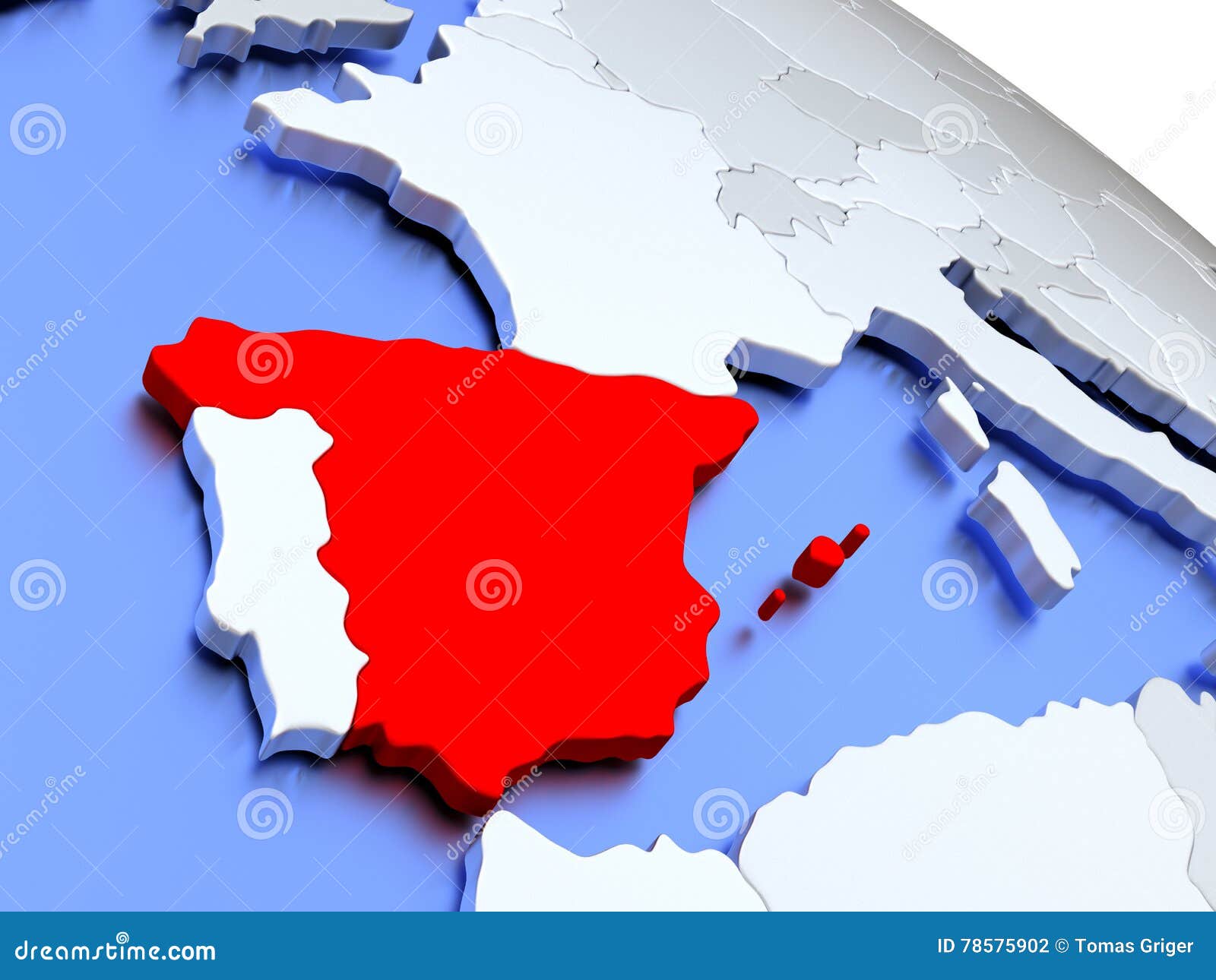Spain on world map stock illustration. Illustration of region - 78575902