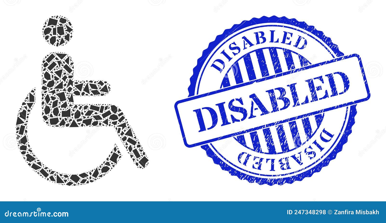 Debris Mosaic Disabled Person Icon with Disabled Textured Seal Stock ...