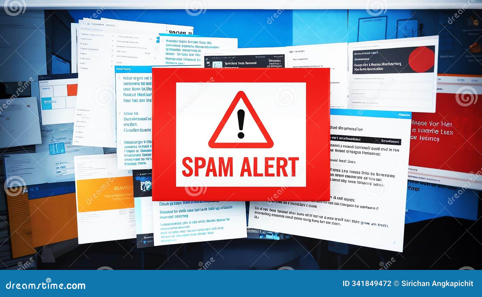 Spam Alert Notification on a Computer Screen with Various Messages ...