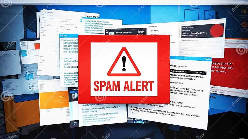Spam Alert Notification on a Computer Screen with Various Messages ...