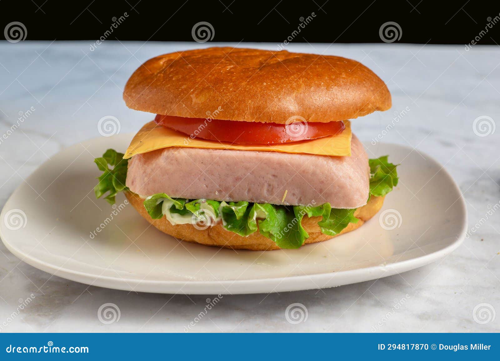 Spam Burger Top with Cheese and Tomato Stock Photo - Image of food ...