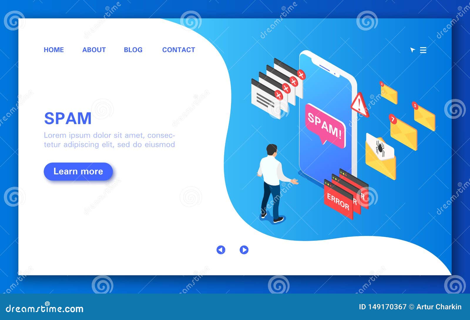SPAM. Concept Banner in Flat Isometric View Stock Vector - Illustration ...