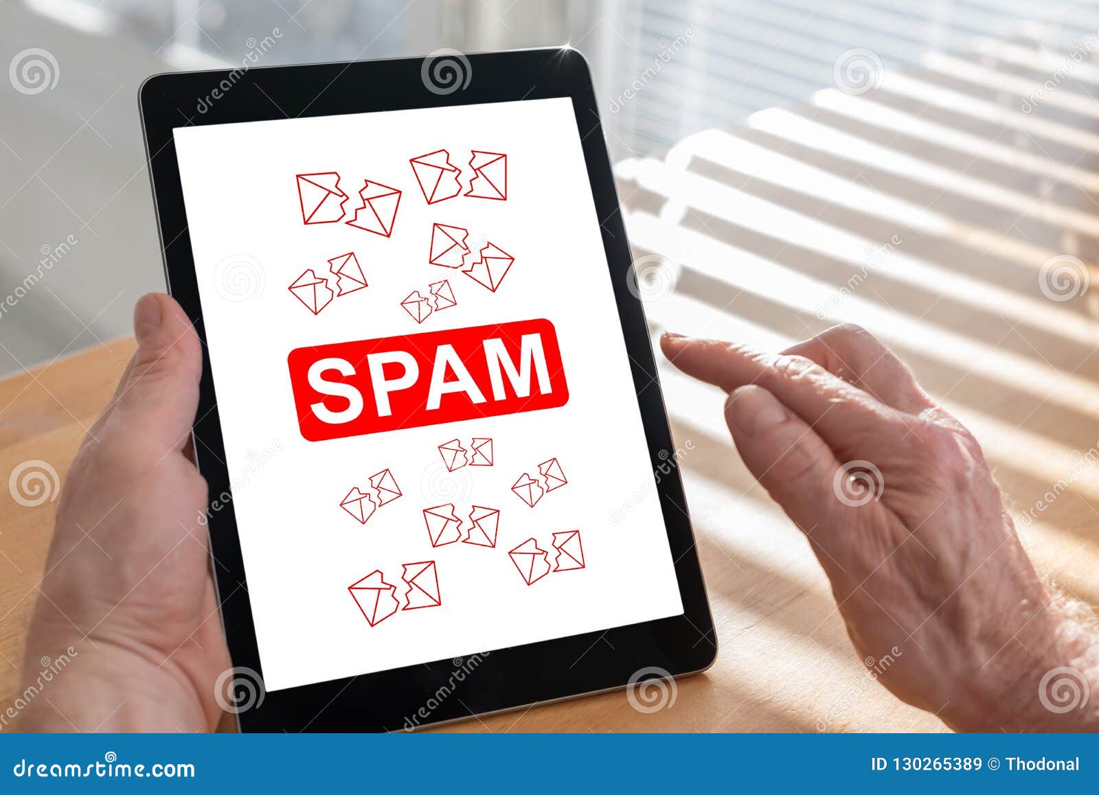 Spam concept on a tablet stock image. Image of virus - 130265389