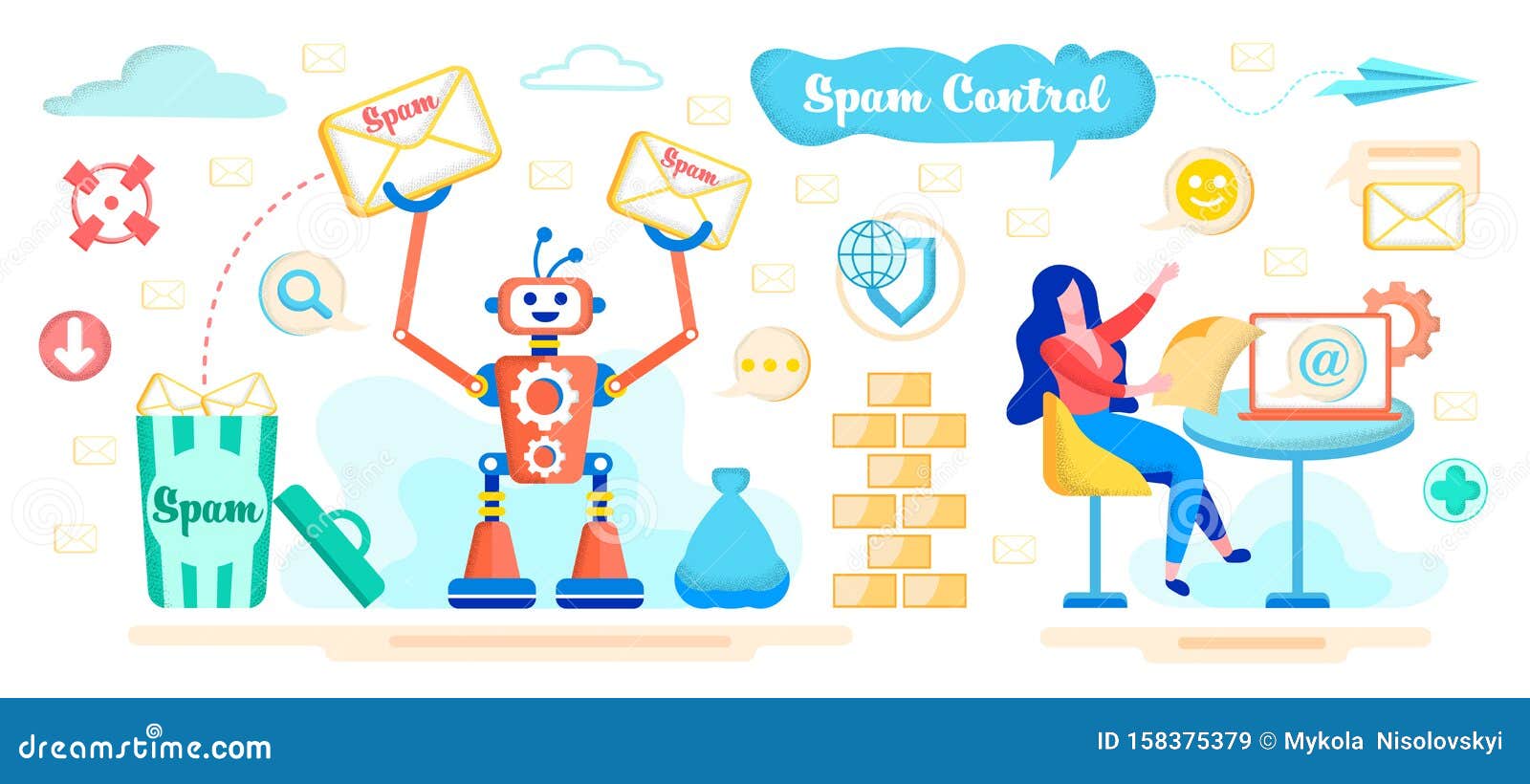 Spam Control in E-mail Service Flat Vector Concept Stock Vector ...