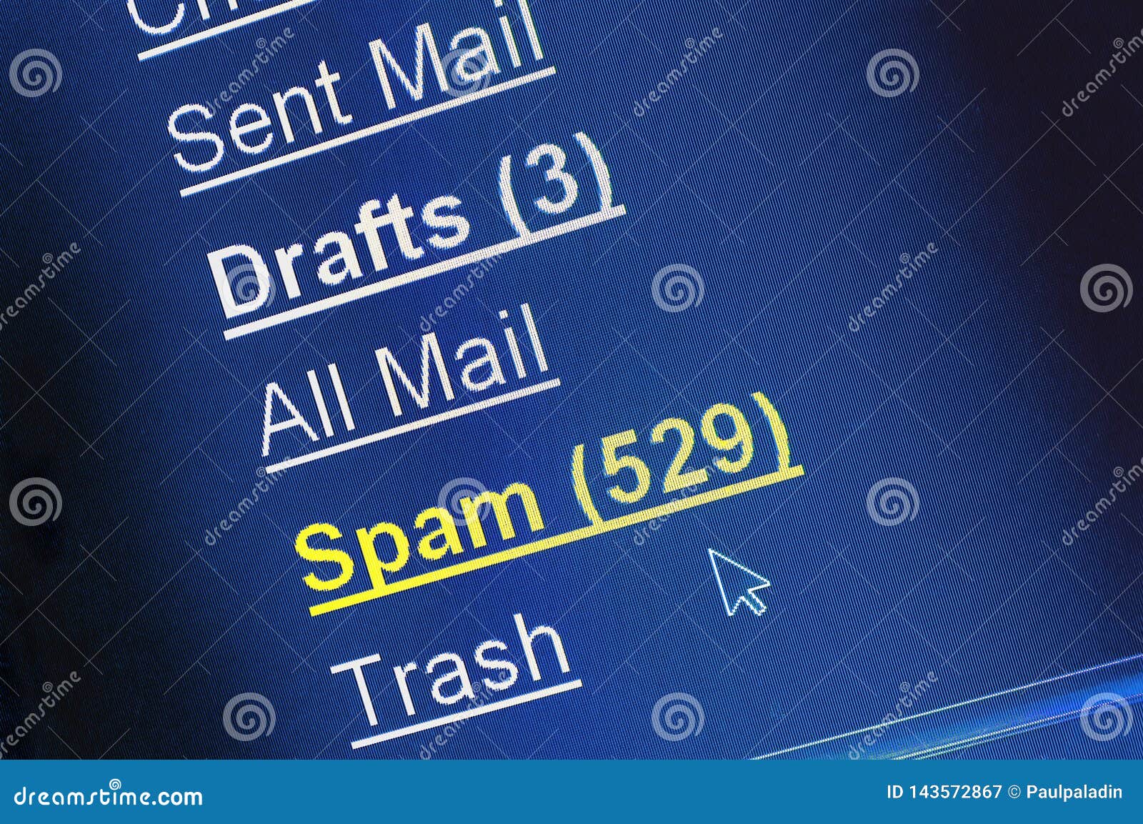 Spam E-mail Box on Computer Screen Stock Image - Image of security ...