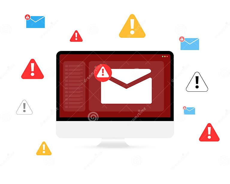 Spam Email and Message on the Computer Screen with Floating Warning ...