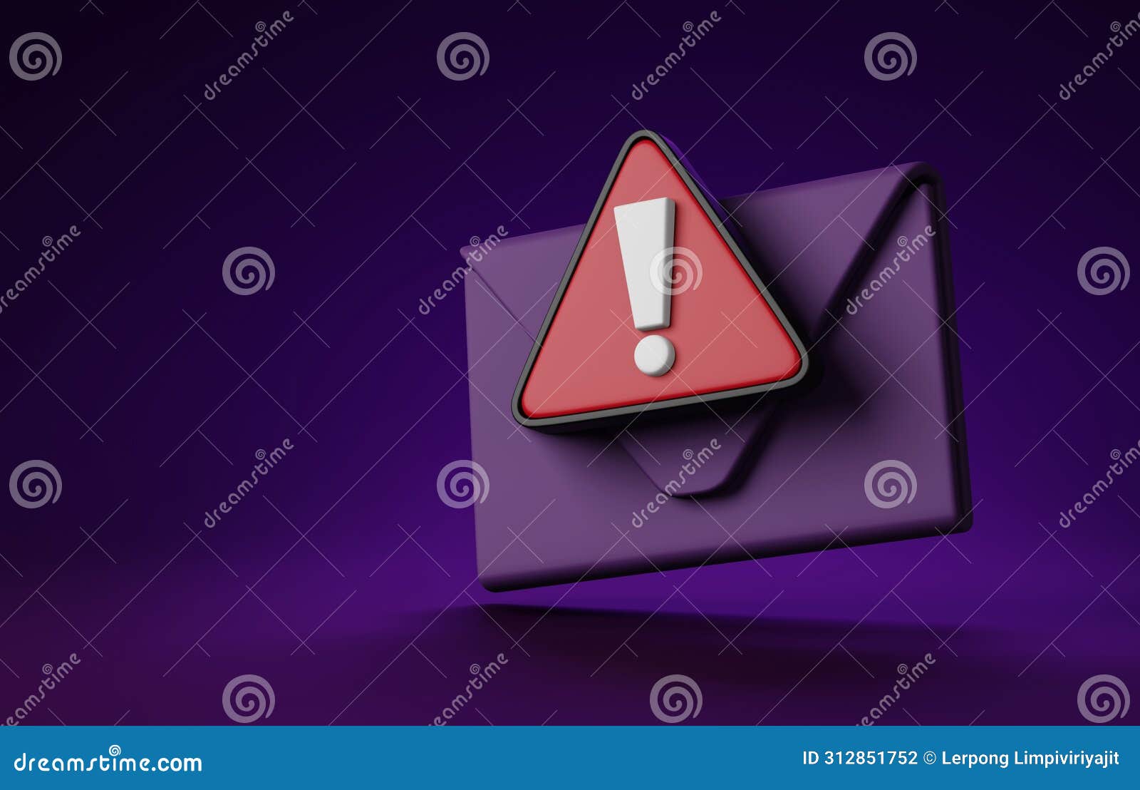 Spam Email Notification Exclamation, Cyber Security. 3D Render Stock ...