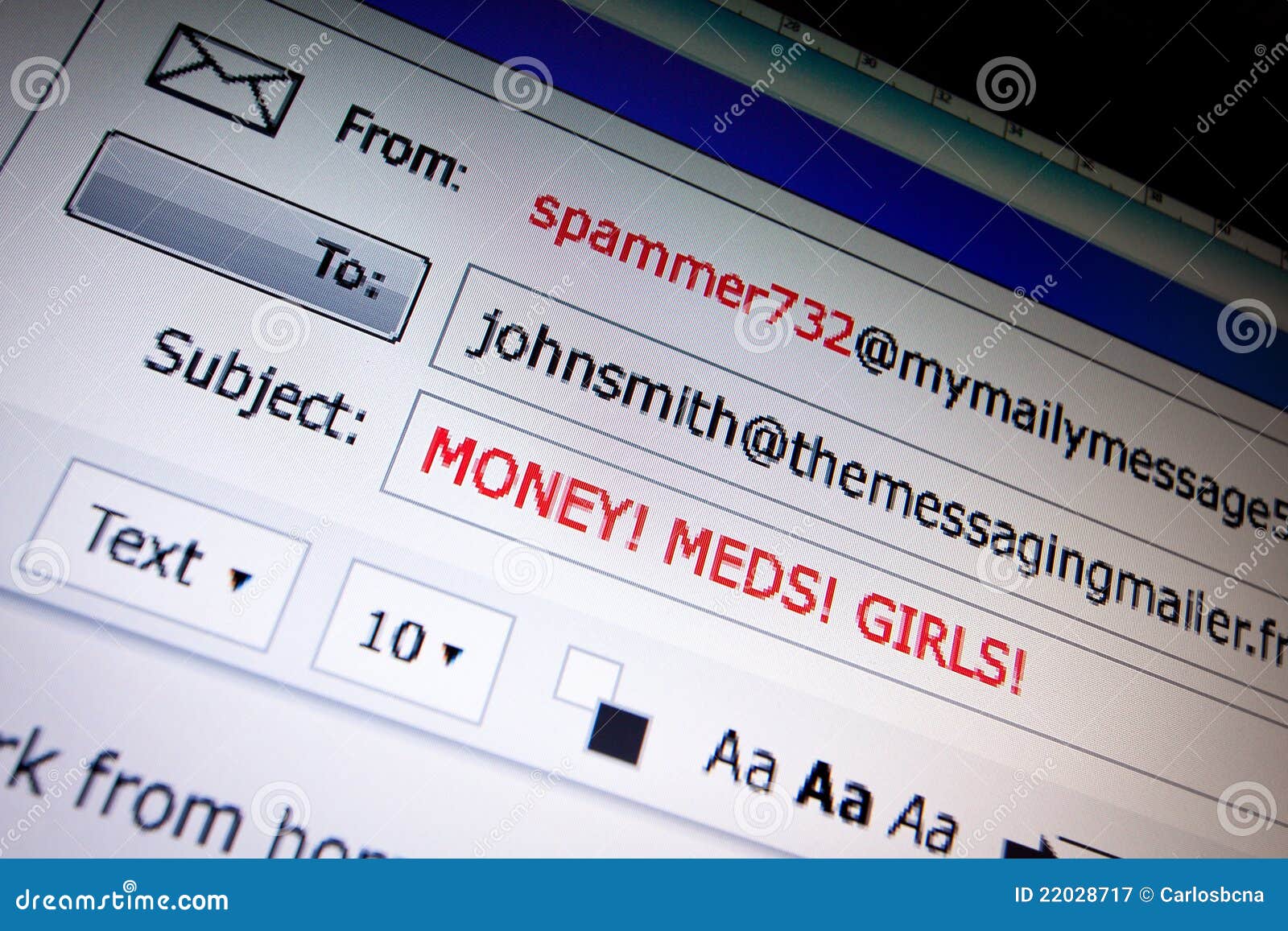 Spam email on screen stock image. Image of junk, text - 22028717