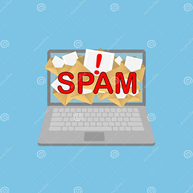 Spam Email Warning Window Appear on Laptop Screen. Concept of Virus ...